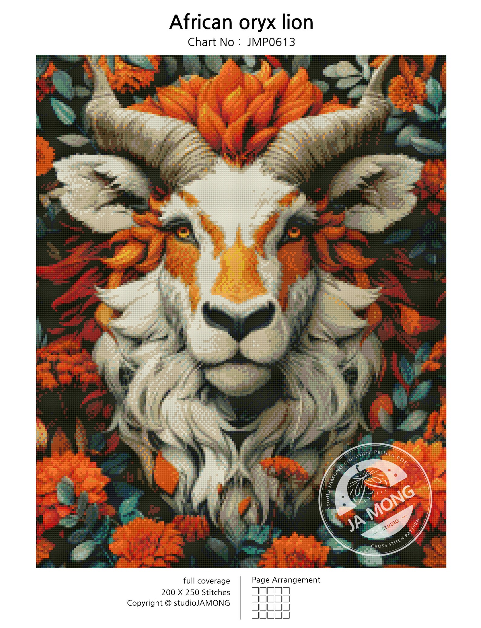 Jmp0613_african Oryx Lion, Cross Stitch Pattern PDF, Full Coverage Hand ...