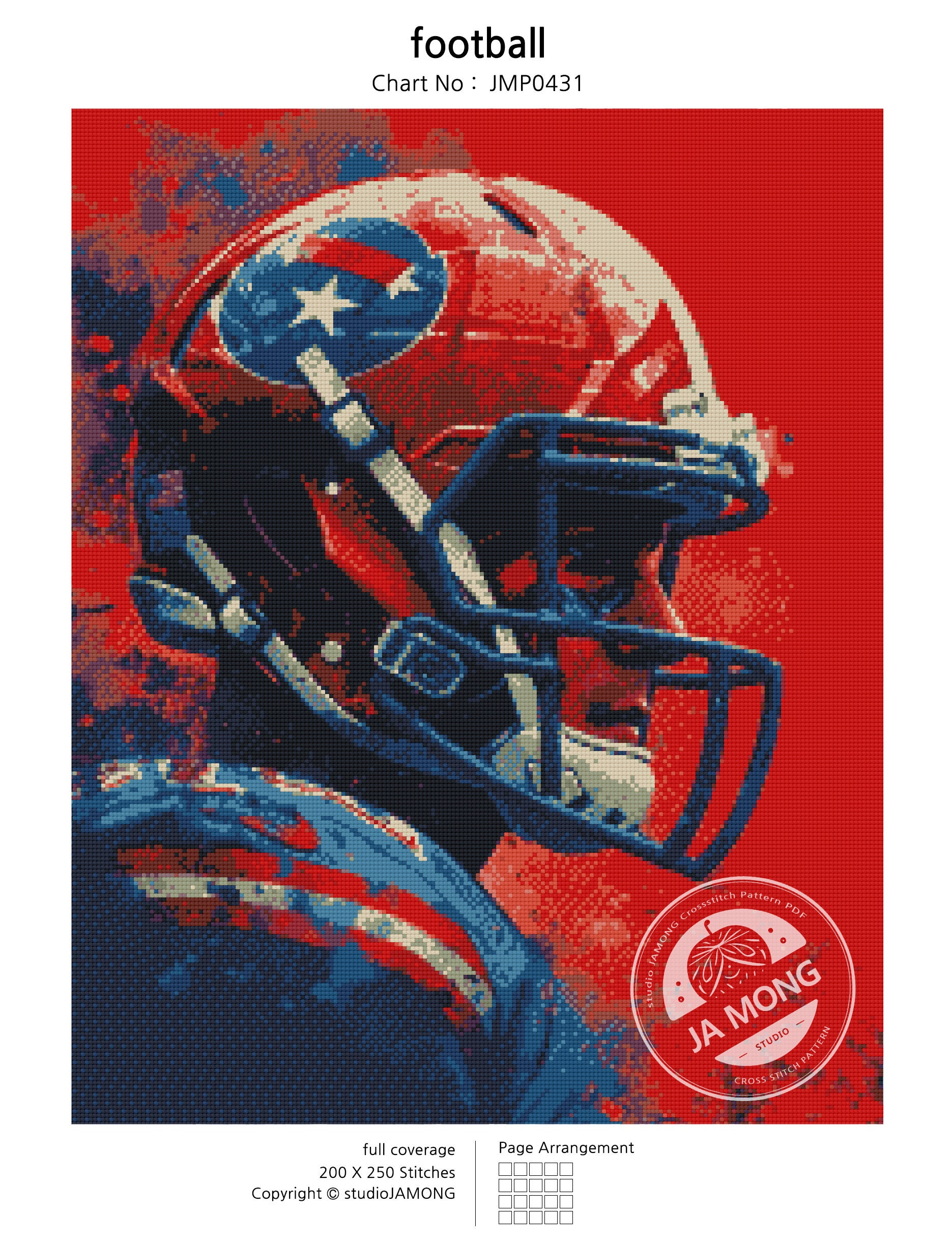 Jmp0431_football, Cross Stitch Pattern PDF, Full Coverage Hand ...