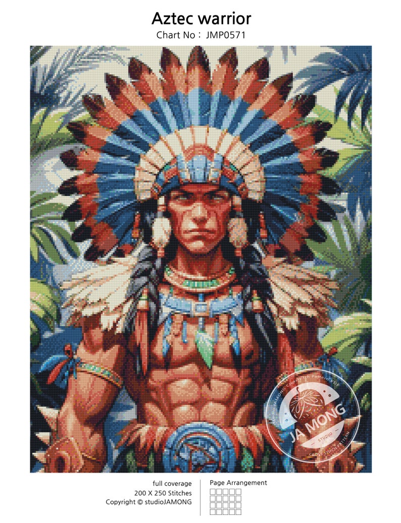 Jmp0571_aztec Warrior, Cross Stitch Pattern PDF, Full Coverage Hand ...