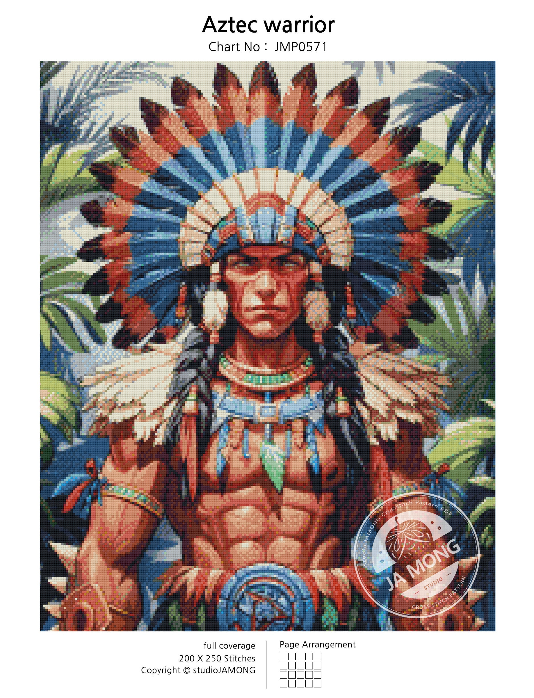Jmp0571_aztec Warrior, Cross Stitch Pattern PDF, Full Coverage Hand ...