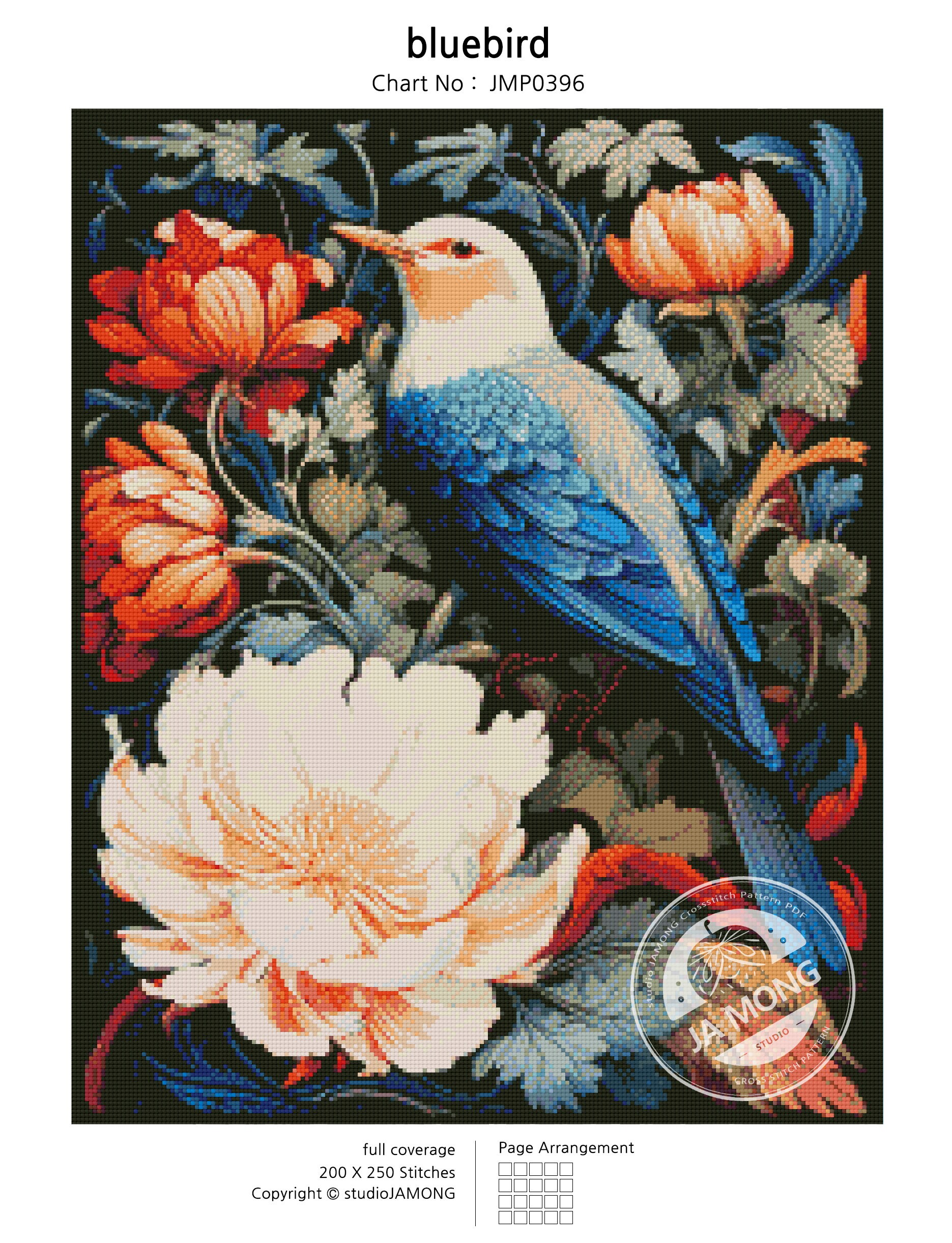 Jmp0396_blue Bird, Cross Stitch Pattern PDF, Full Coverage Hand ...