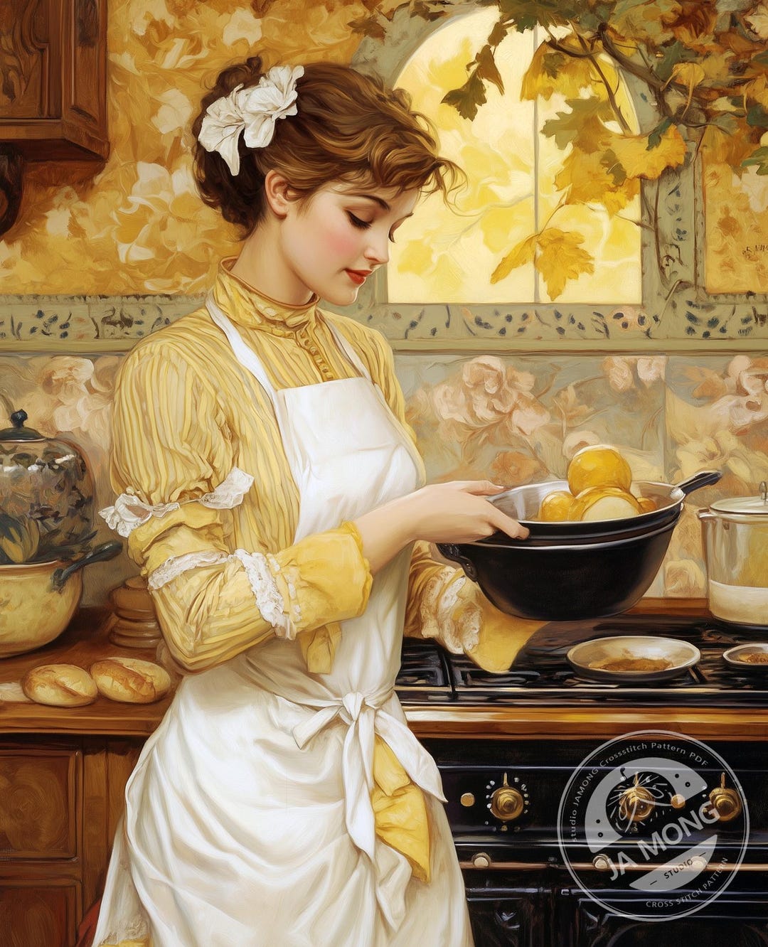 JMP0926 Cooking Lady PDF Cross Stitch Full Coverage Pattern Instant ...
