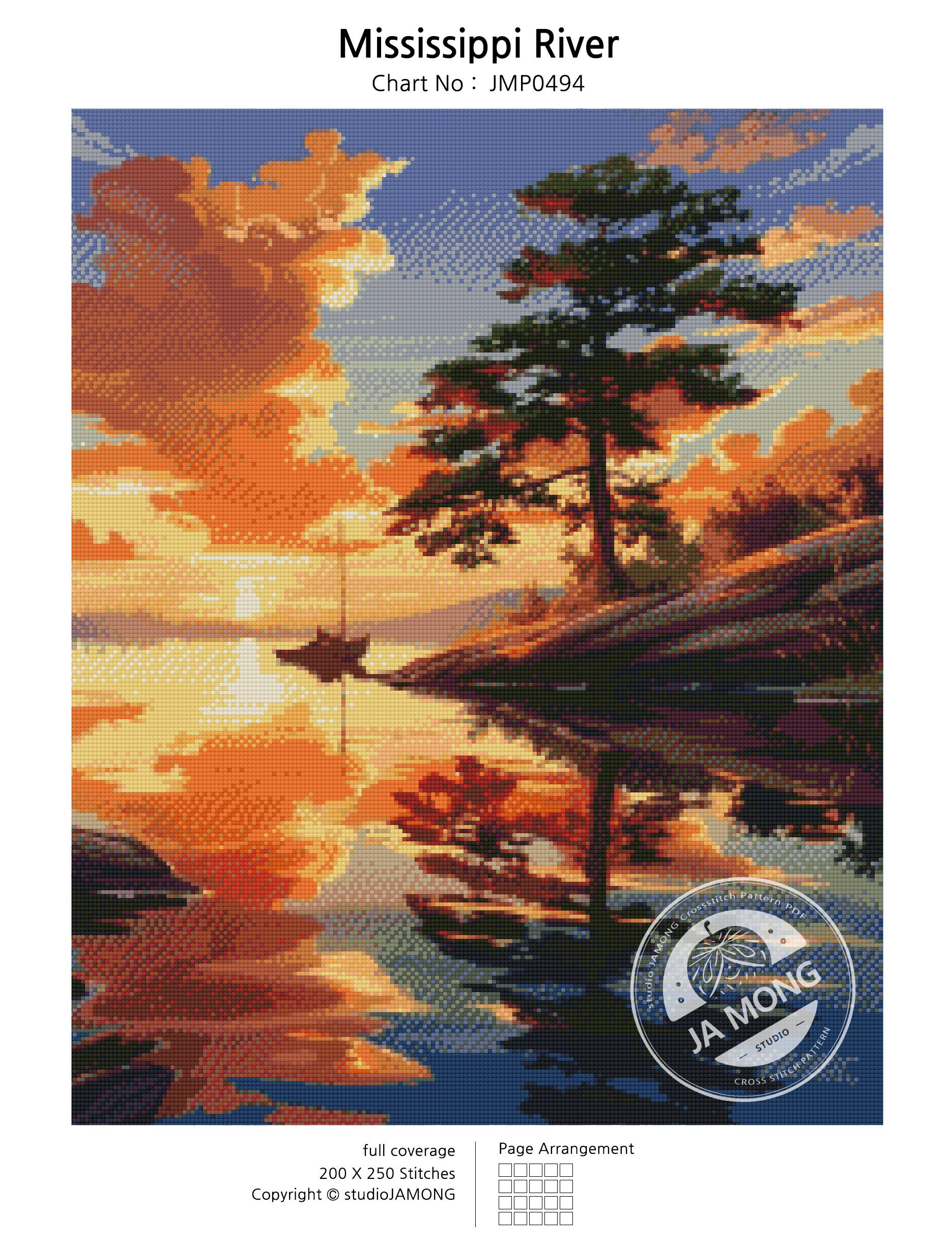 Jmp0494_mississippi River, Cross Stitch Pattern PDF, Full Coverage Hand ...