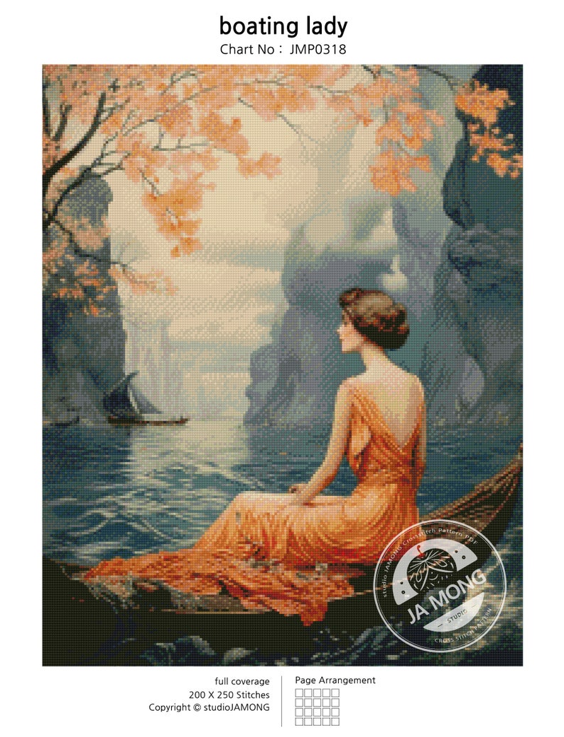 JMP0318 Boating Lady PDF Cross Stitch Pattern Full Coverage Instant ...