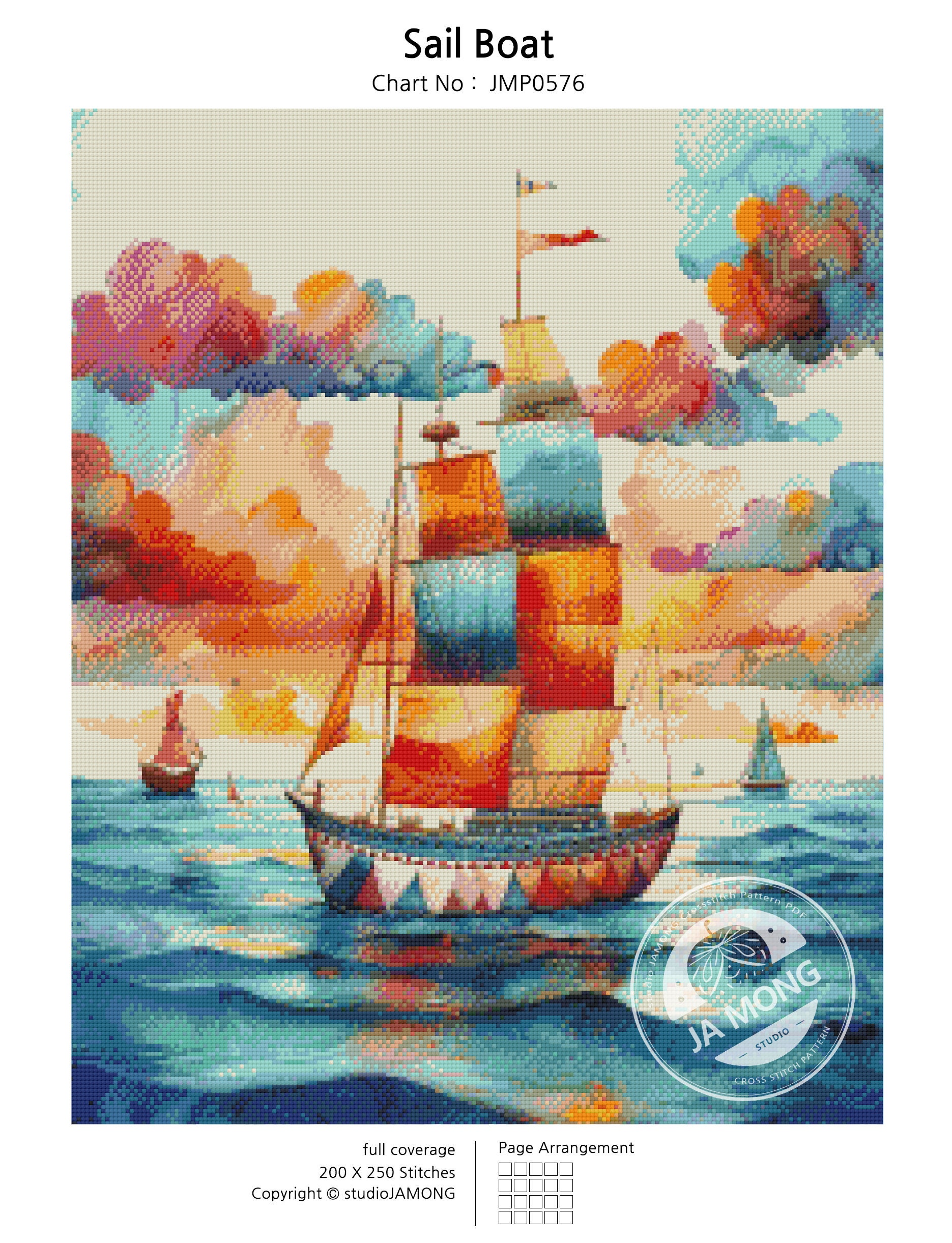 Jmp0576_sail Boat, Cross Stitch Pattern PDF, Full Coverage Hand ...