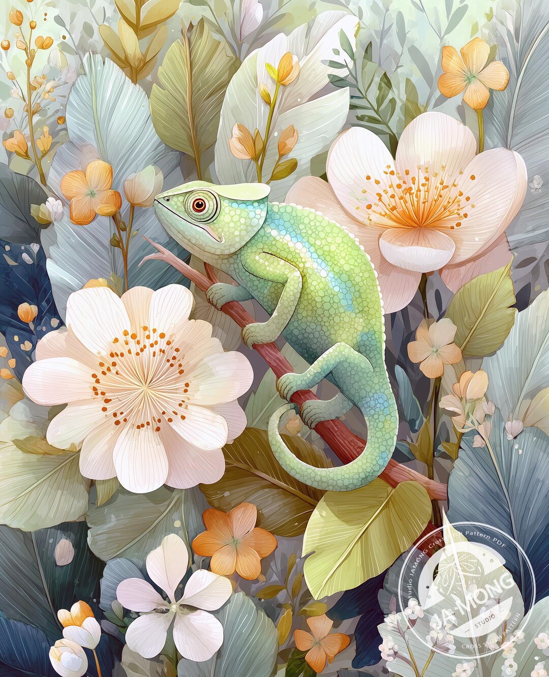JMP1230 Chameleon Cross Stitch Pattern PDF Full Coverage Hand ...