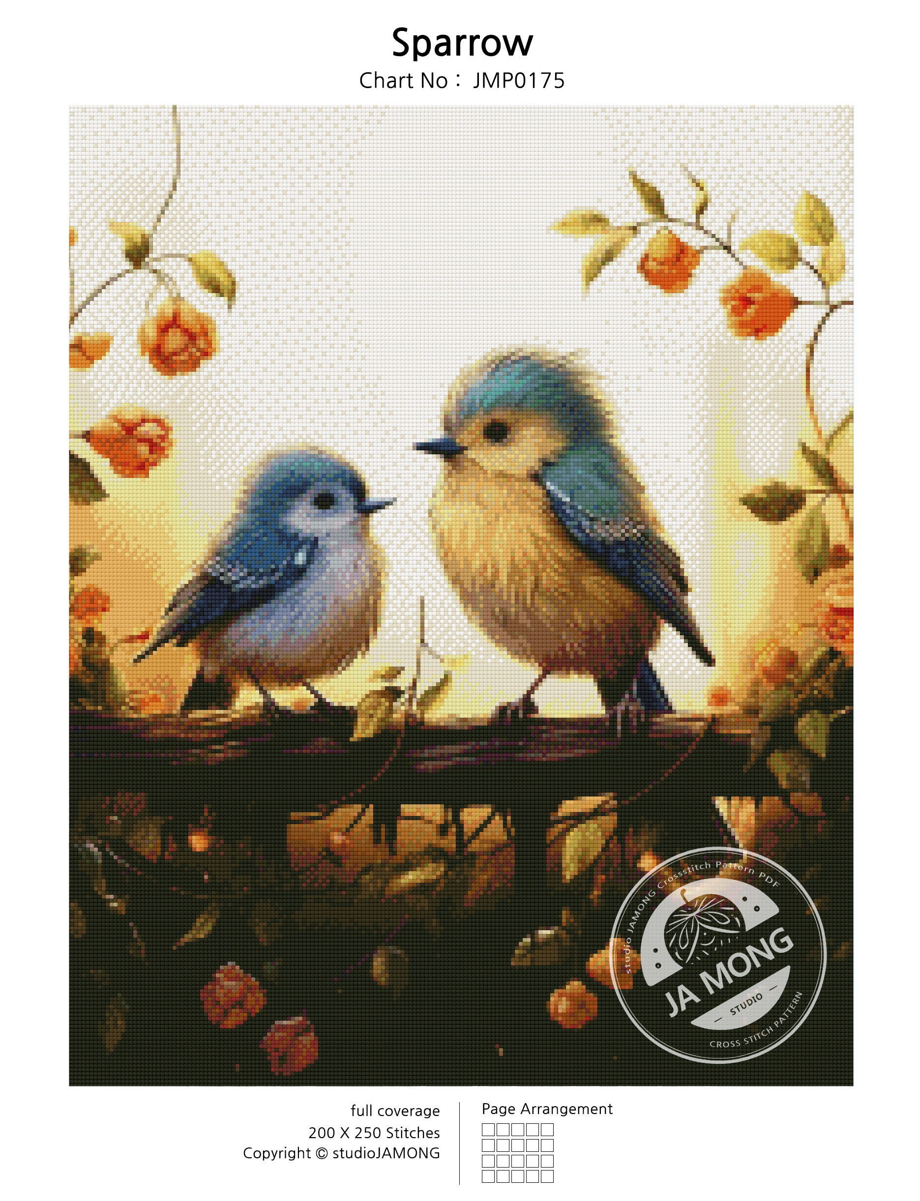 Jmp0175_sparrow, Cross Stitch Pattern PDF, Cross Stitch Chart, Counted ...