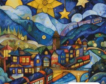 PDF Starry Night Cross Stitch Pattern, Snow Cross Stitch, Gift Design ...