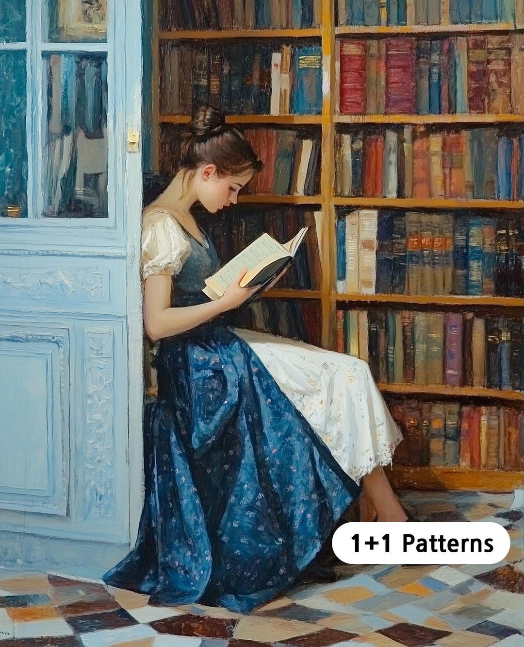 JMP0825 in the Library Cross Stitch Pattern PDF Full Coverage Hand ...