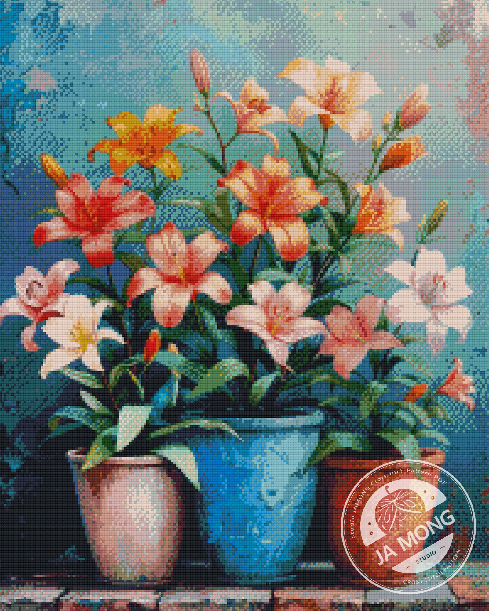 Jmp0629_flower Pot, Cross Stitch Pattern PDF, Full Coverage Hand ...