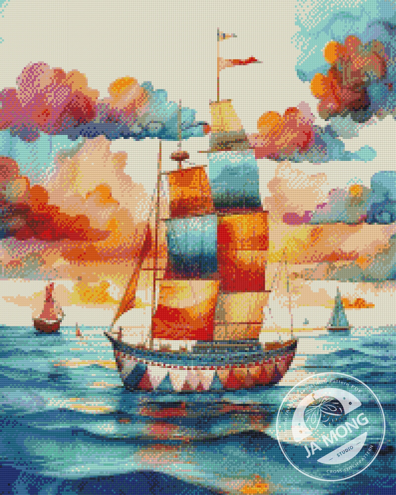 Jmp0576_sail Boat, Cross Stitch Pattern PDF, Full Coverage Hand ...