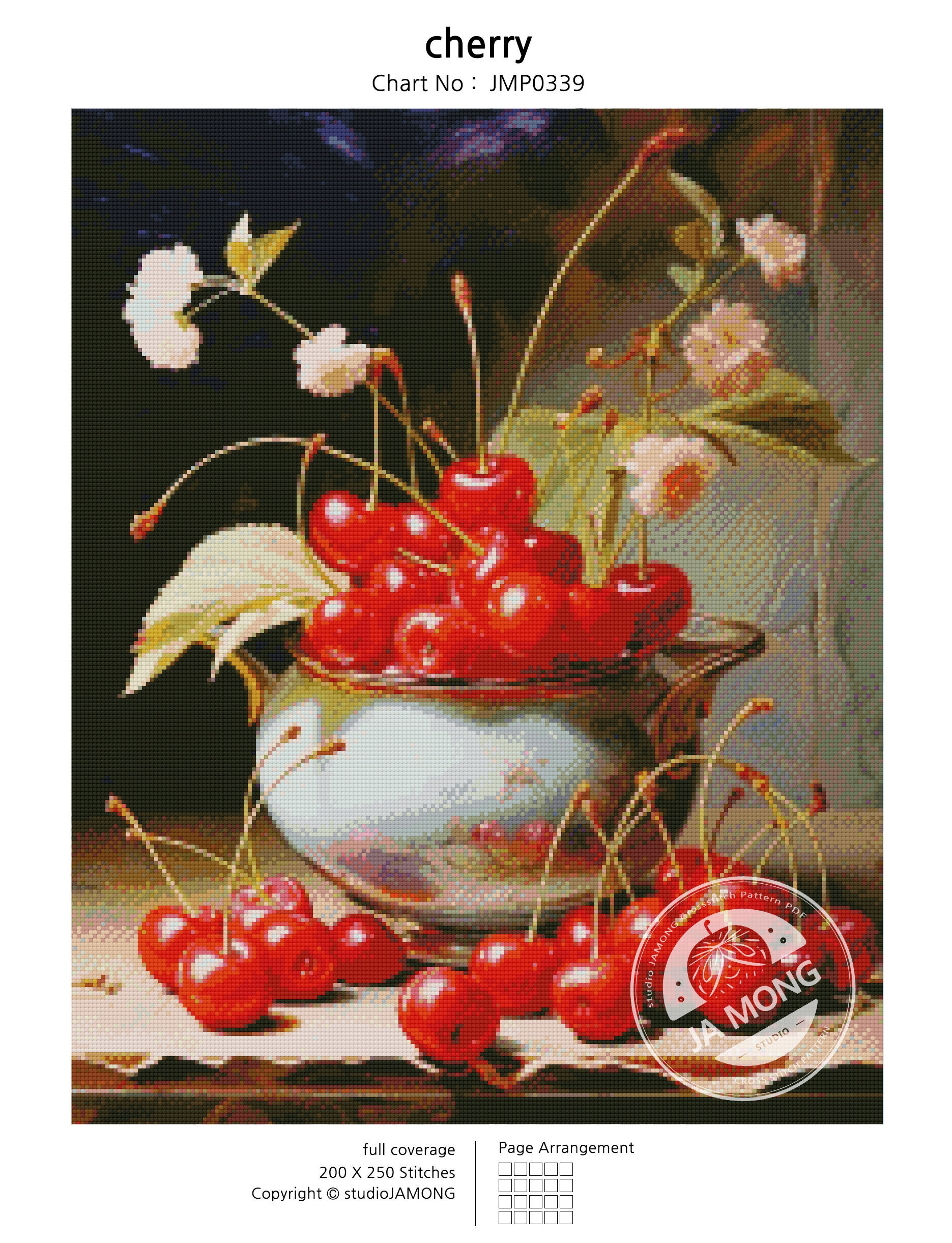 Jmp0339_cherry, Cross Stitch Pattern PDF, Full Coverage Hand Embroidery ...