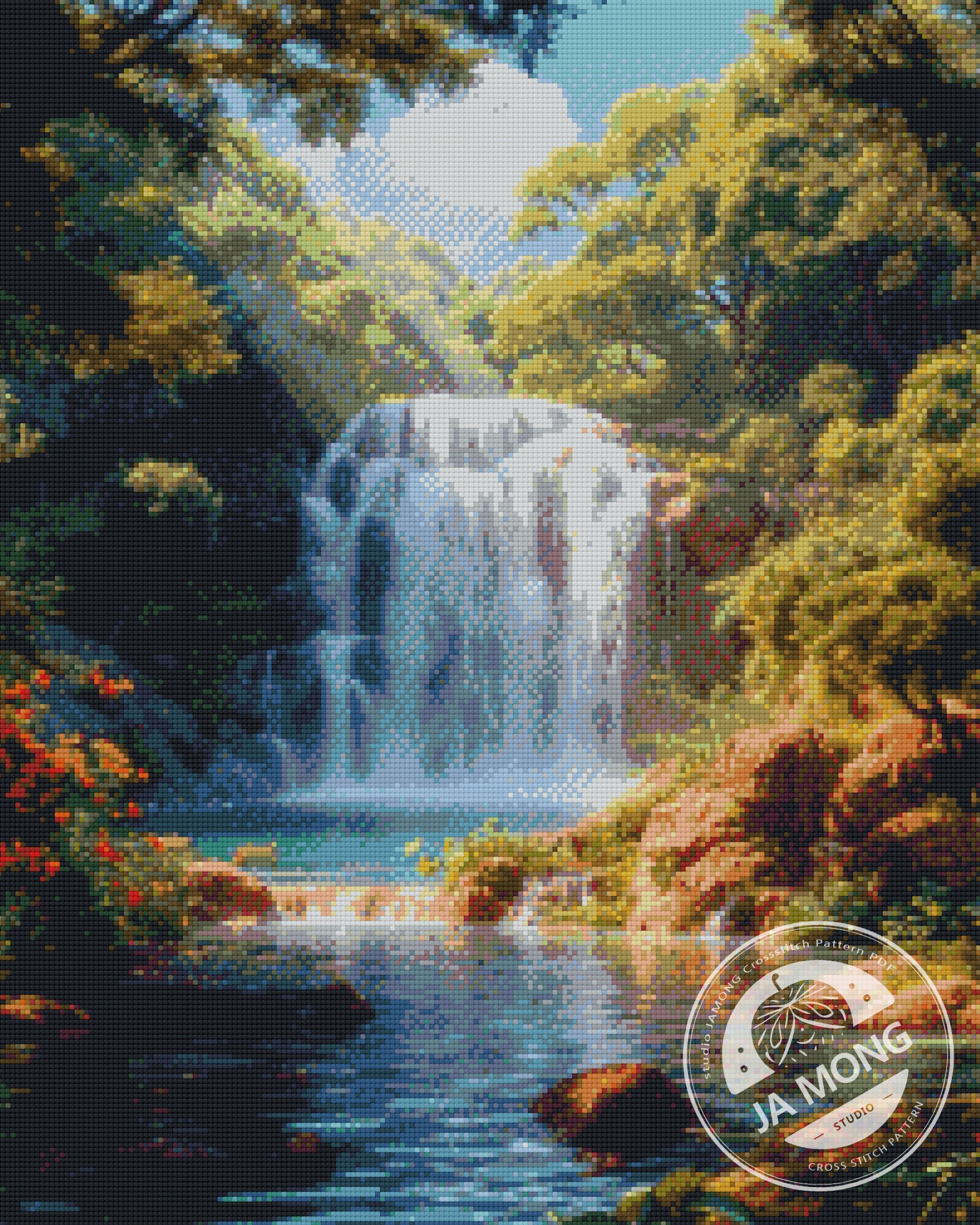 Jmp0425_waterfall, Cross Stitch Pattern PDF, Full Coverage Hand ...