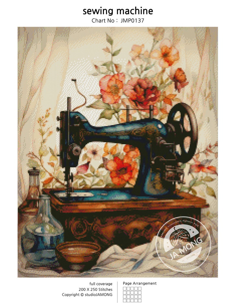 Jmp0137_sewing Machine, Cross Stitch Pattern PDF, Cross Stitch Chart ...