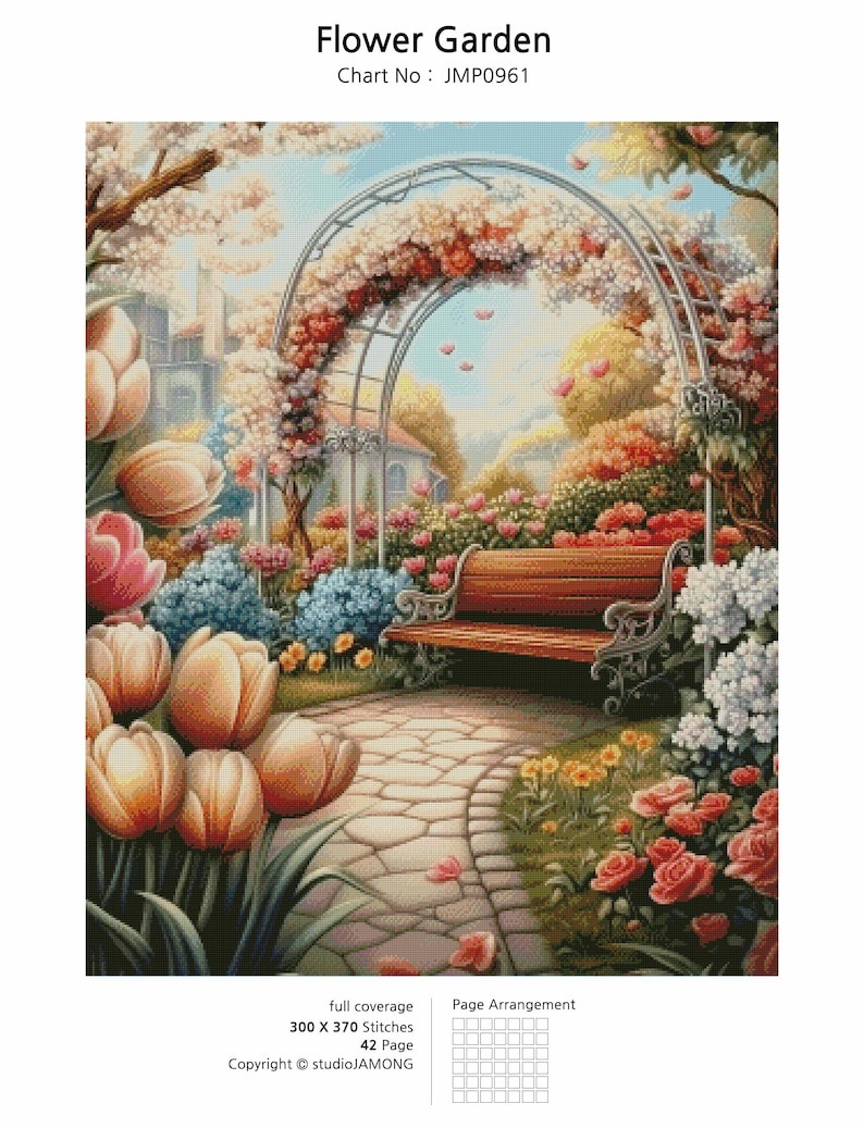JMP0961 Flower Garden PDF Cross Stitch Full Coverage Pattern Instant ...