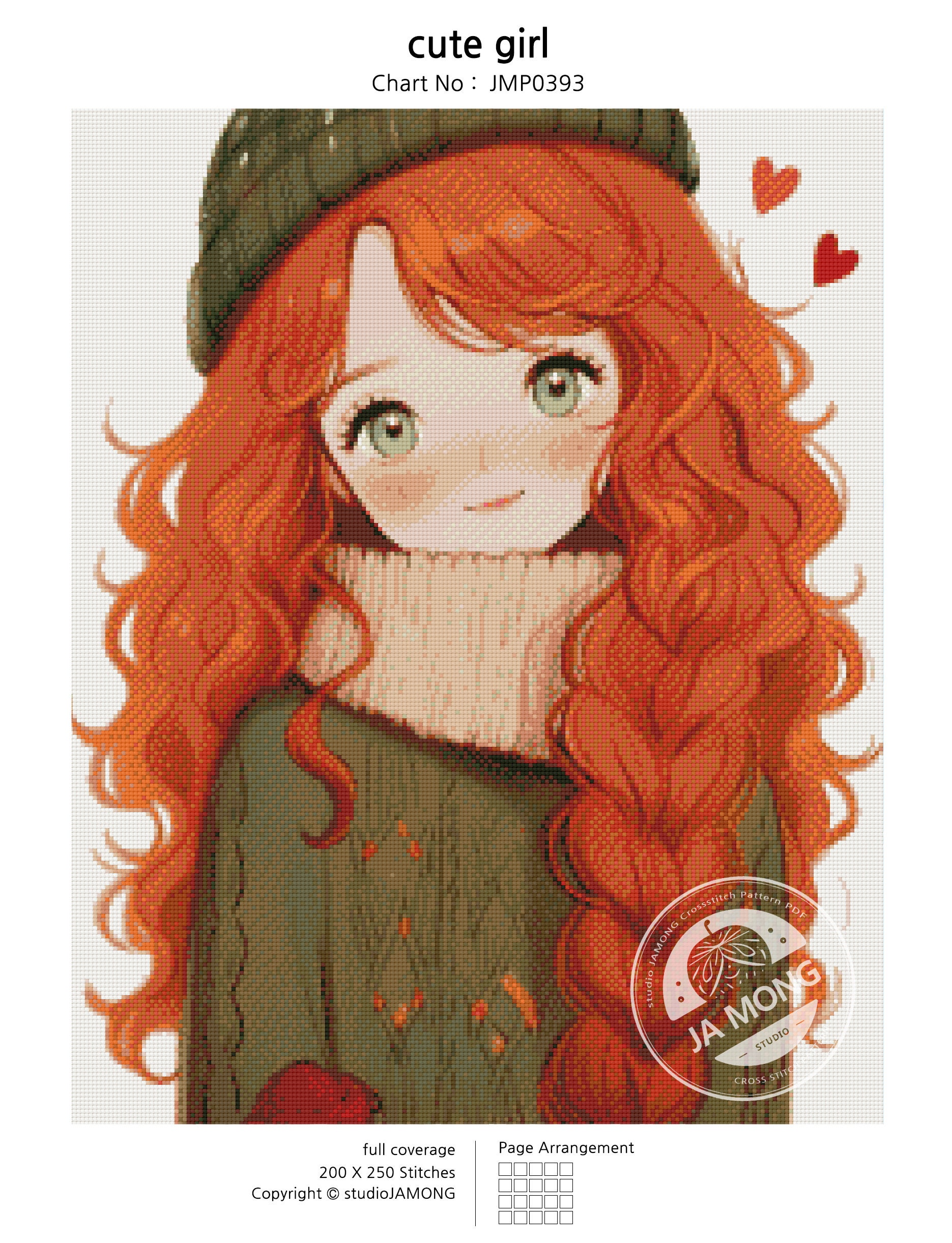 Jmp0393_cute Girl, Cross Stitch Pattern PDF, Full Coverage Hand ...