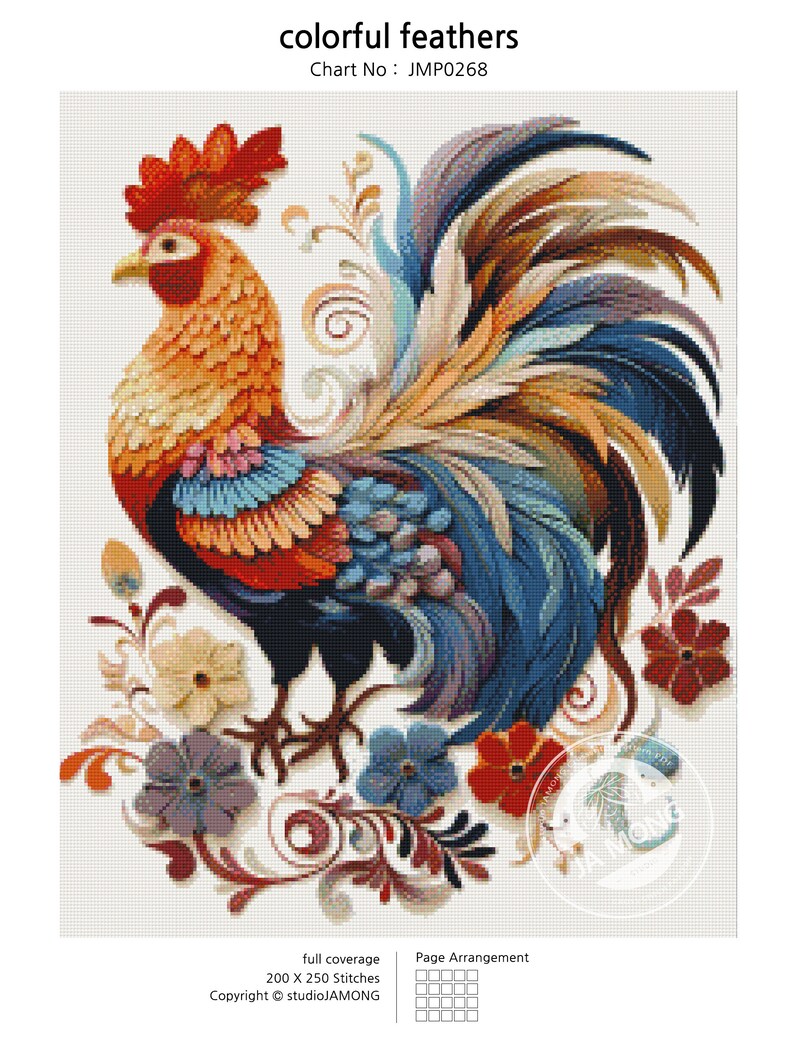 Jmp0268_colorful Feathers, Cross Stitch Pattern PDF, Full Coverage ...