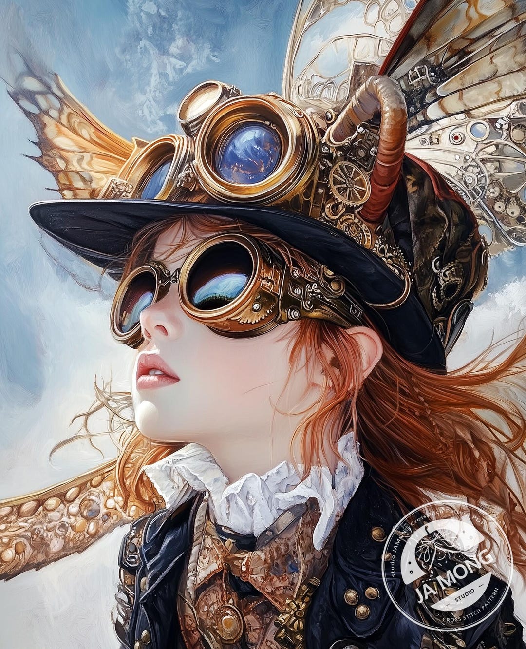 Steampunk Girl Cross Stitch Pattern: Full Coverage Embroidery (PDF ...