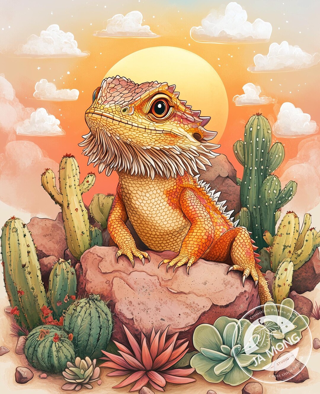 JMP1015 Bearded Dragon PDF Cross Stitch Pattern Full Coverage Instant ...