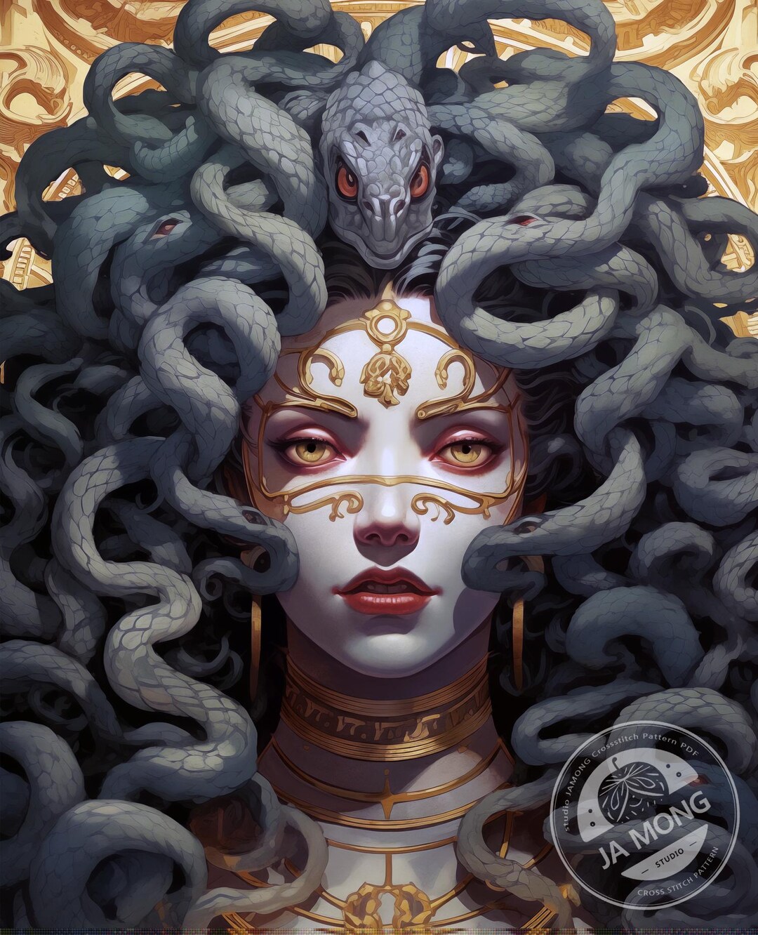 JMP0815 Medusa Cross Stitch Pattern PDF Full Coverage Hand Embroidery ...