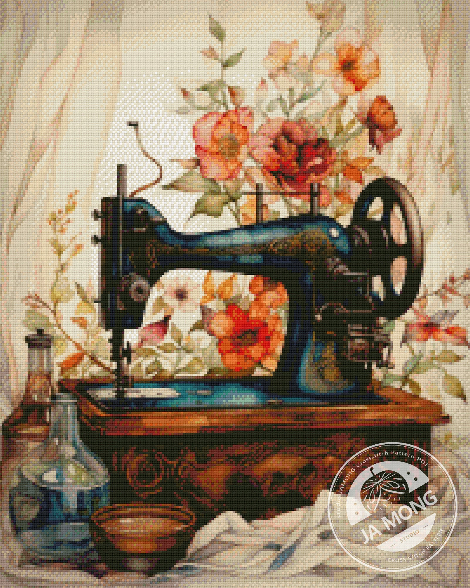 Jmp0137_sewing Machine, Cross Stitch Pattern PDF, Cross Stitch Chart ...