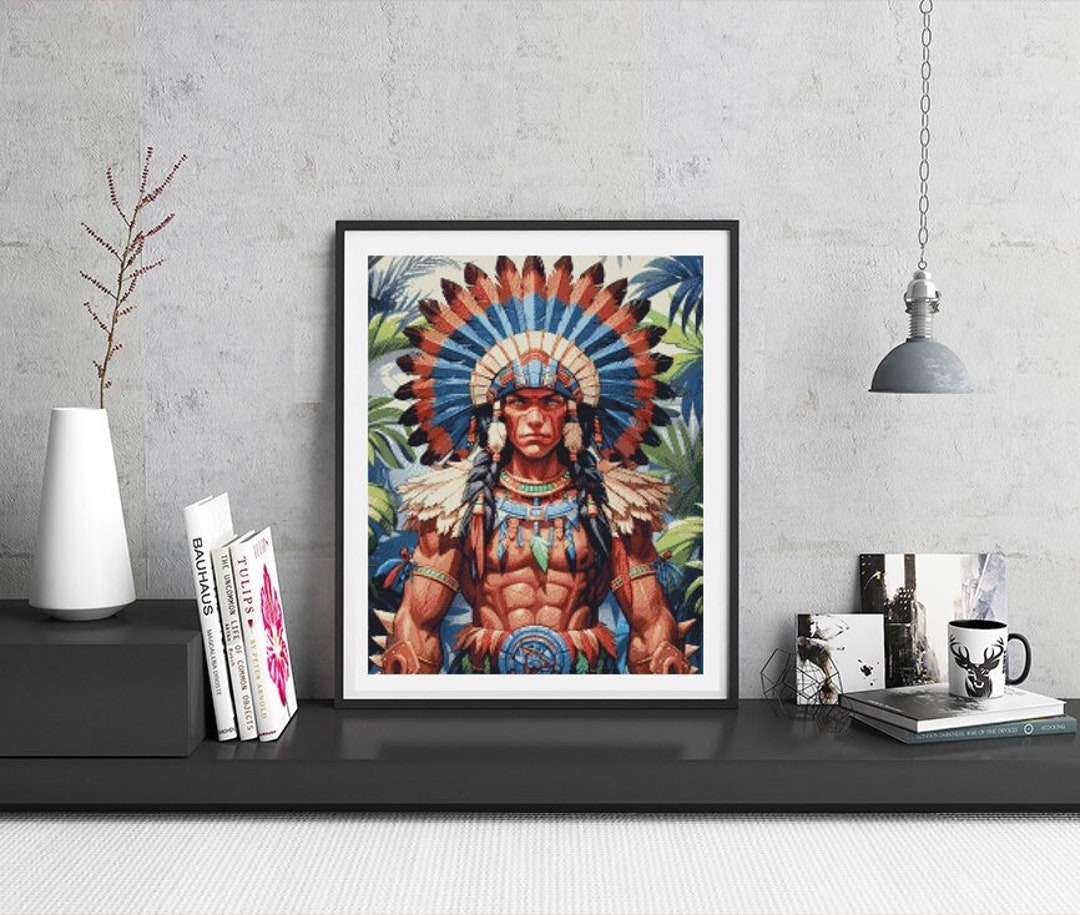 Jmp0571_aztec Warrior, Cross Stitch Pattern PDF, Full Coverage Hand ...