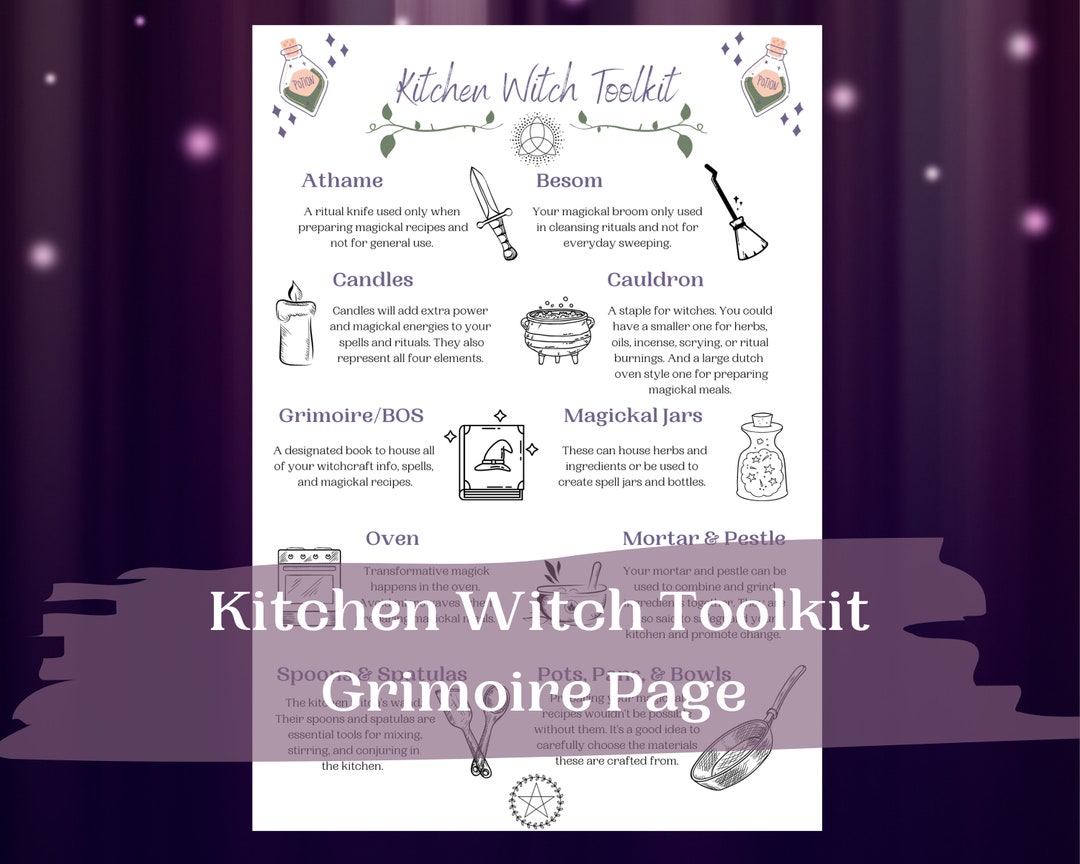 Kitchen Witch Tools, Grimoire Printables, Witch Printables, Kitchen ...
