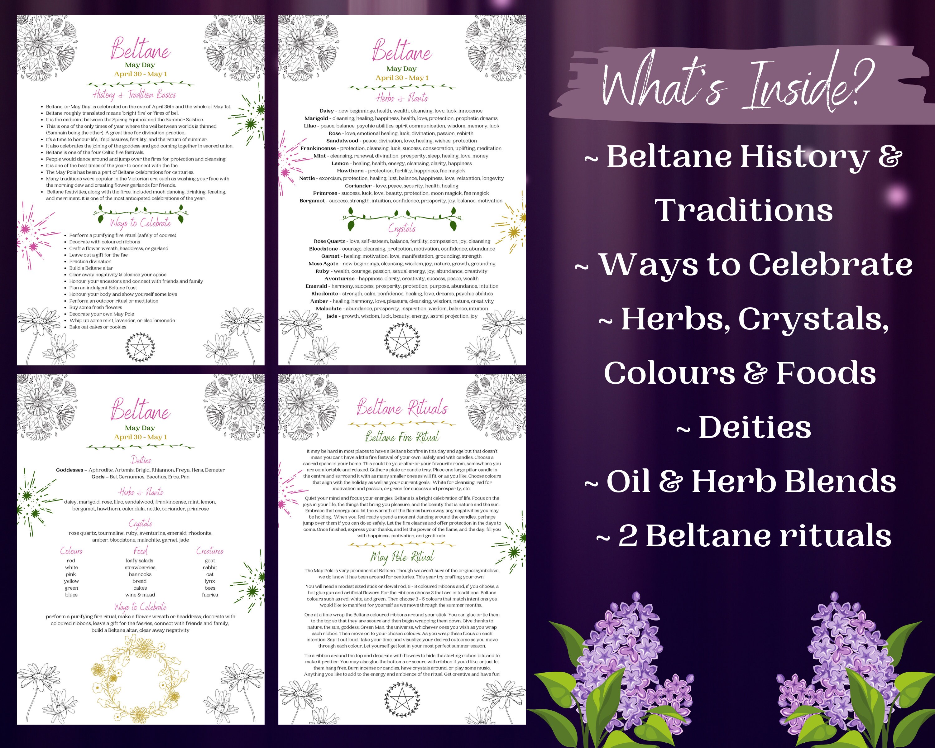 Beltane Grimoire Pages Pagan Holidays Witch Printables - Etsy Canada