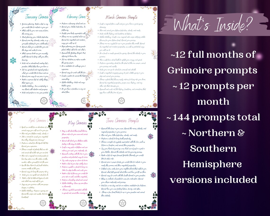 A Year of Grimoire Prompts, Grimoire Pages, Grimoire Printables, Witch ...