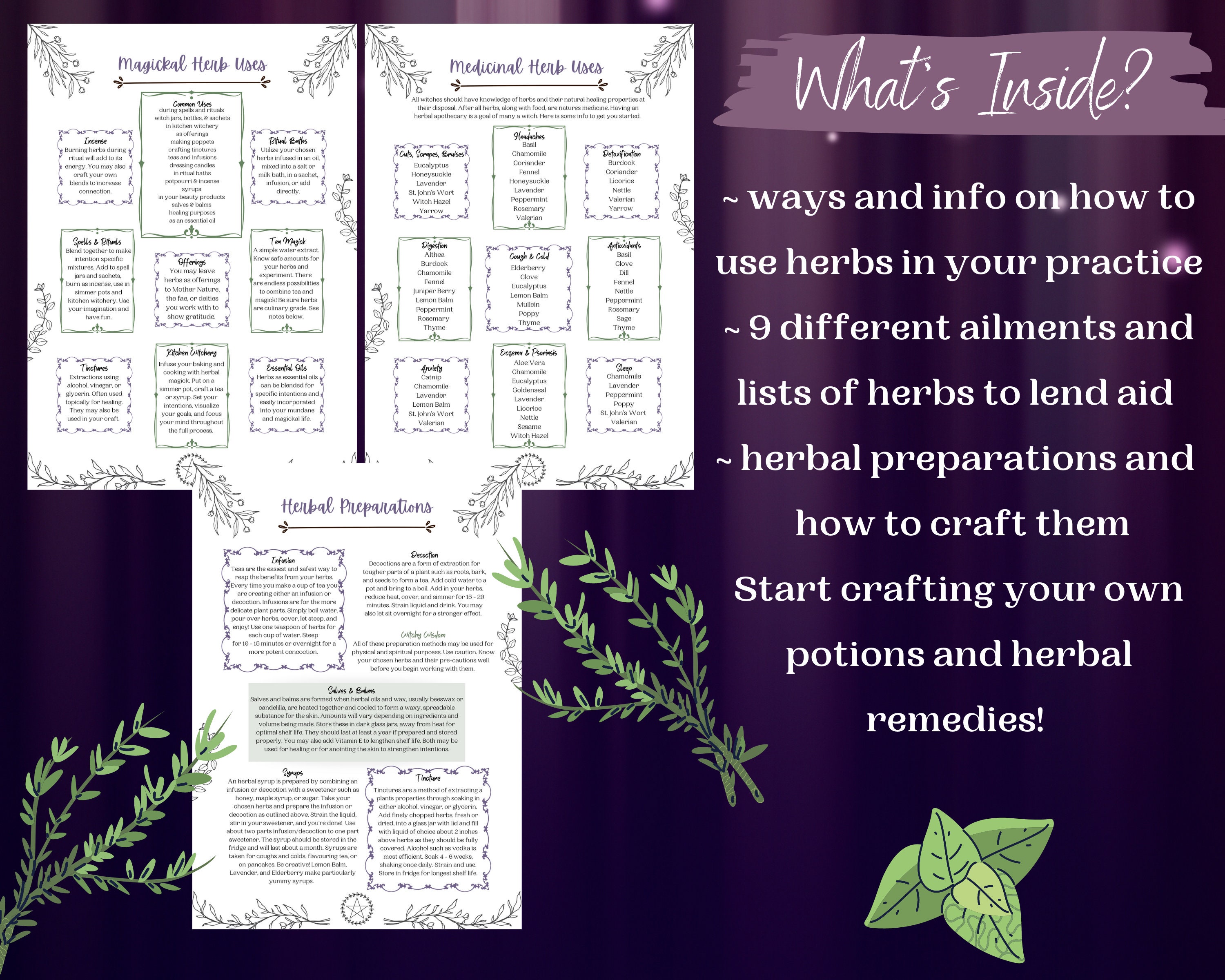Herb Grimoire Pages, Grimoire Printables, Witch Printables, Book of ...