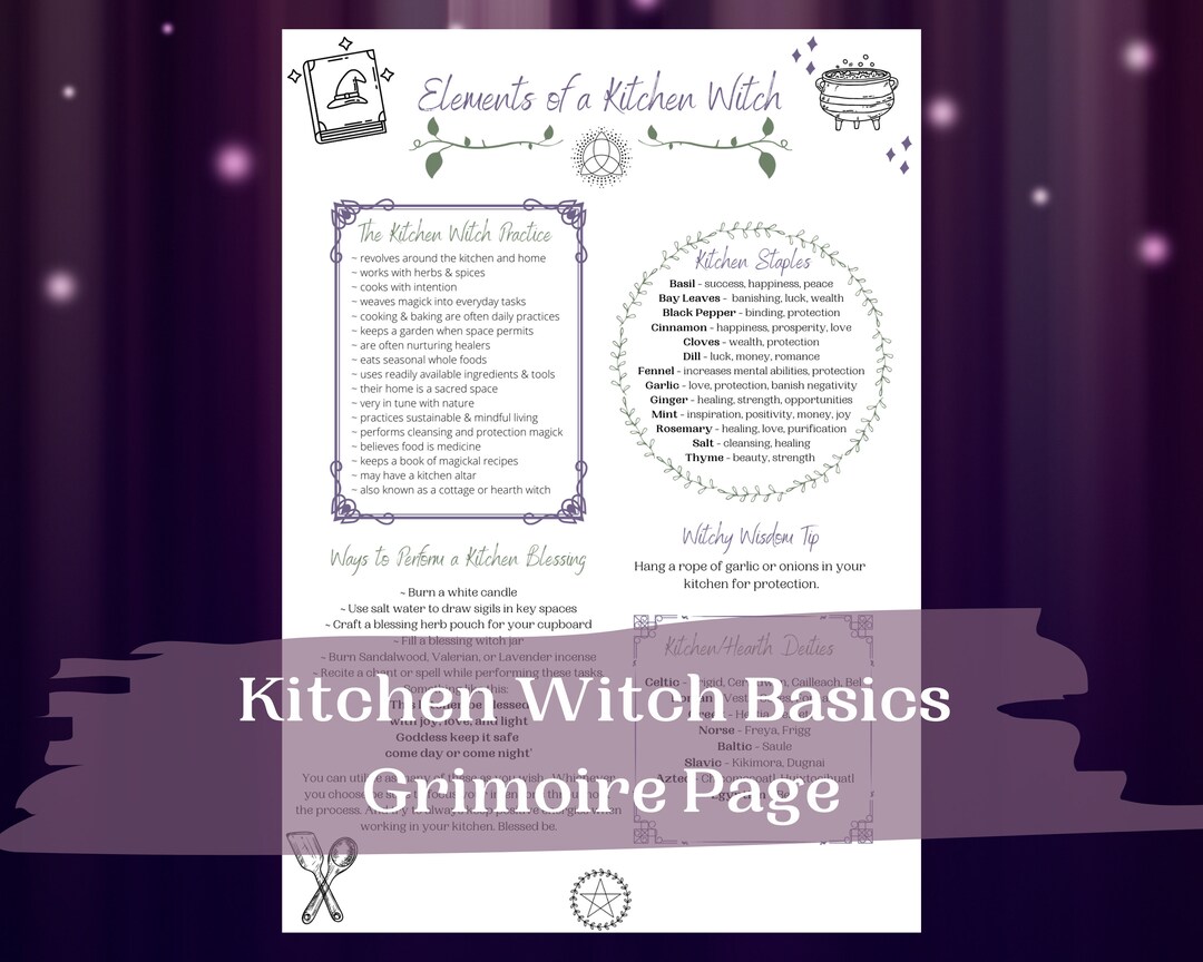 Kitchen Witch Basics Grimoire Page, Grimoire Printables, Witch ...