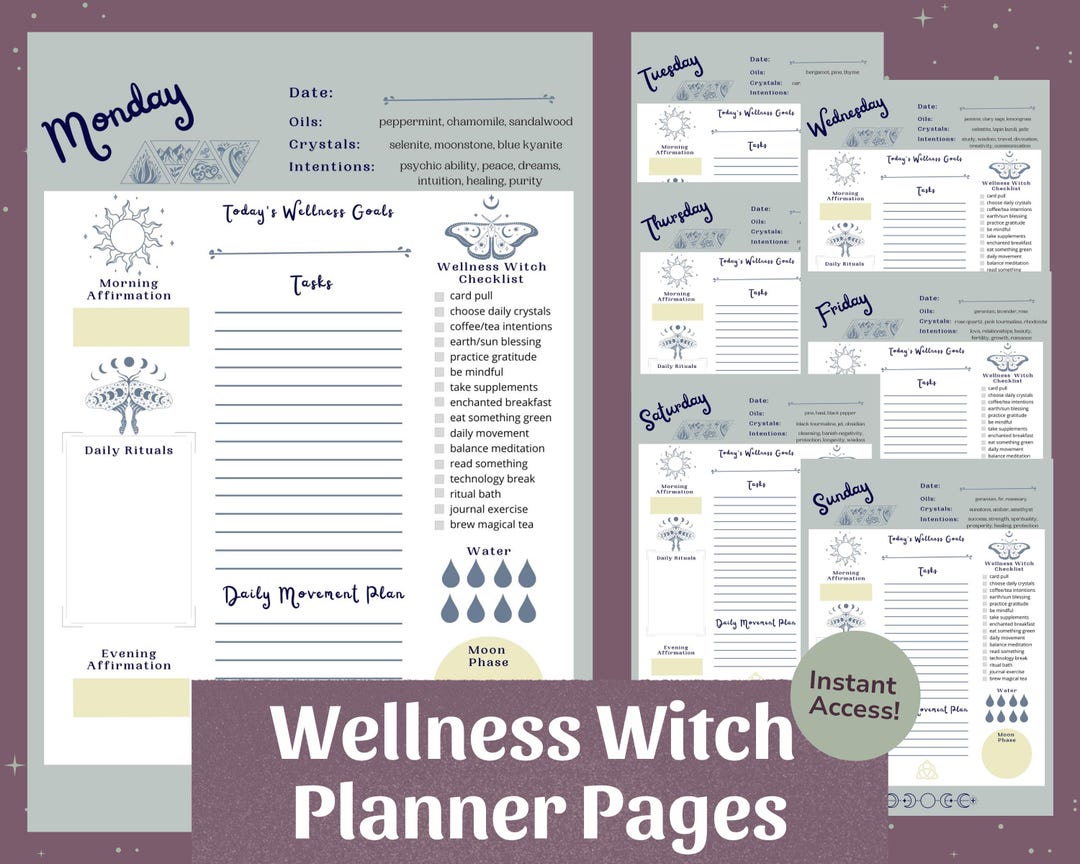 Wellness Witch Planner Printable, Witchy Planner Pages, Self Care ...