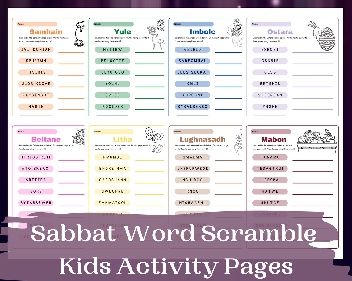 Sabbat Word Scramble Kids Pages, Pagan Kids, Pagan Kids Resources ...