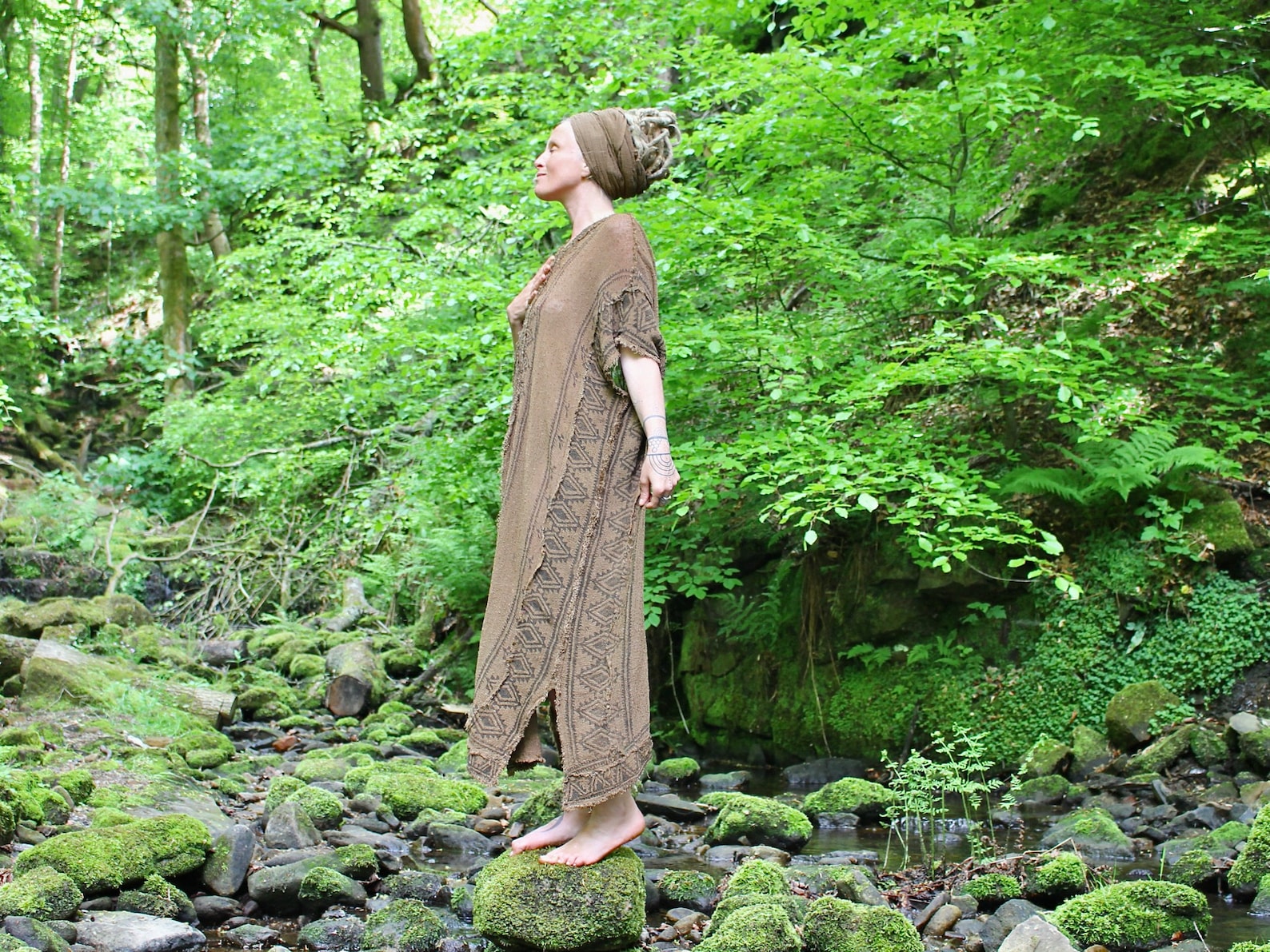 Goddess Kimono • Raw Cotton Block Print Long Earthy Robe • Shamanic ...