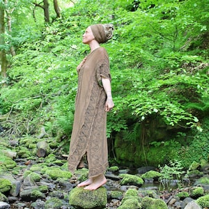 Goddess Kimono • Raw Cotton Block Print Long Earthy Robe • Shamanic ...