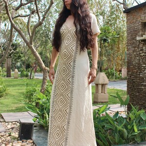 Long Tribal Dress • Litha Dress • Rustic Maxi Dress • Earthy Block ...