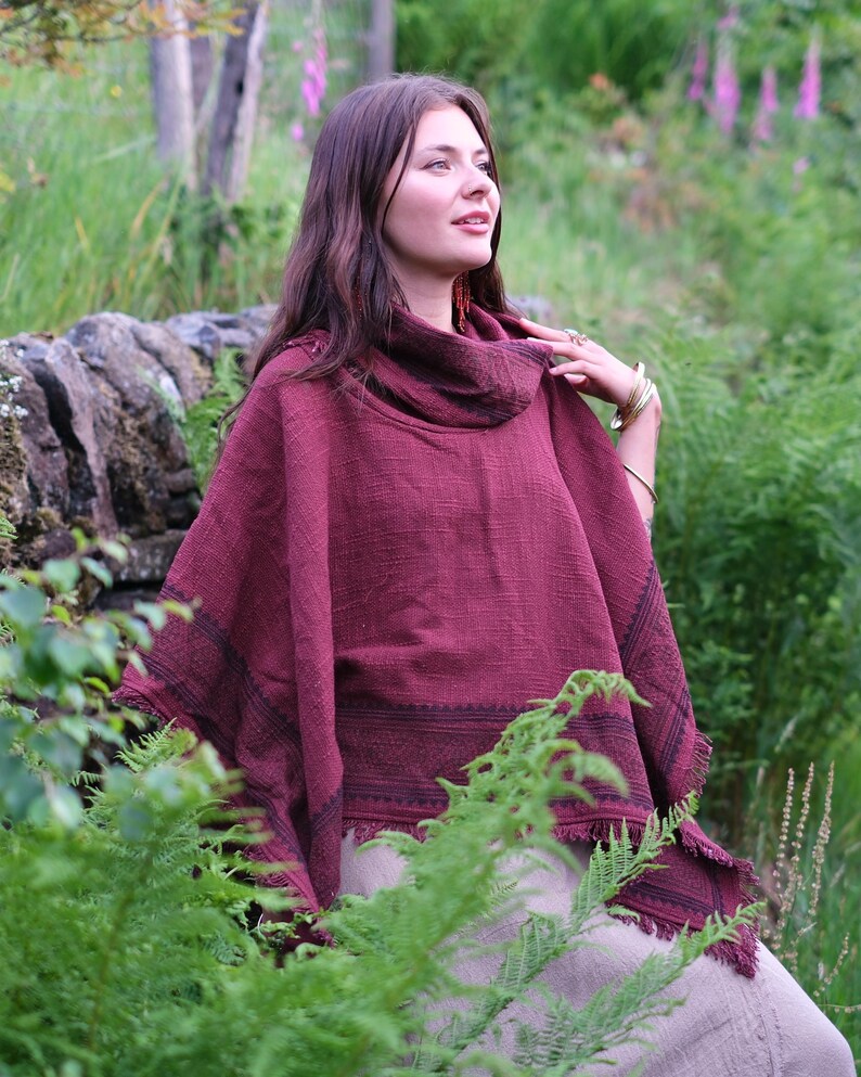 Cowl Neck Poncho • Raw Cotton Block Print Tribal Top • Oversized Shawl ...