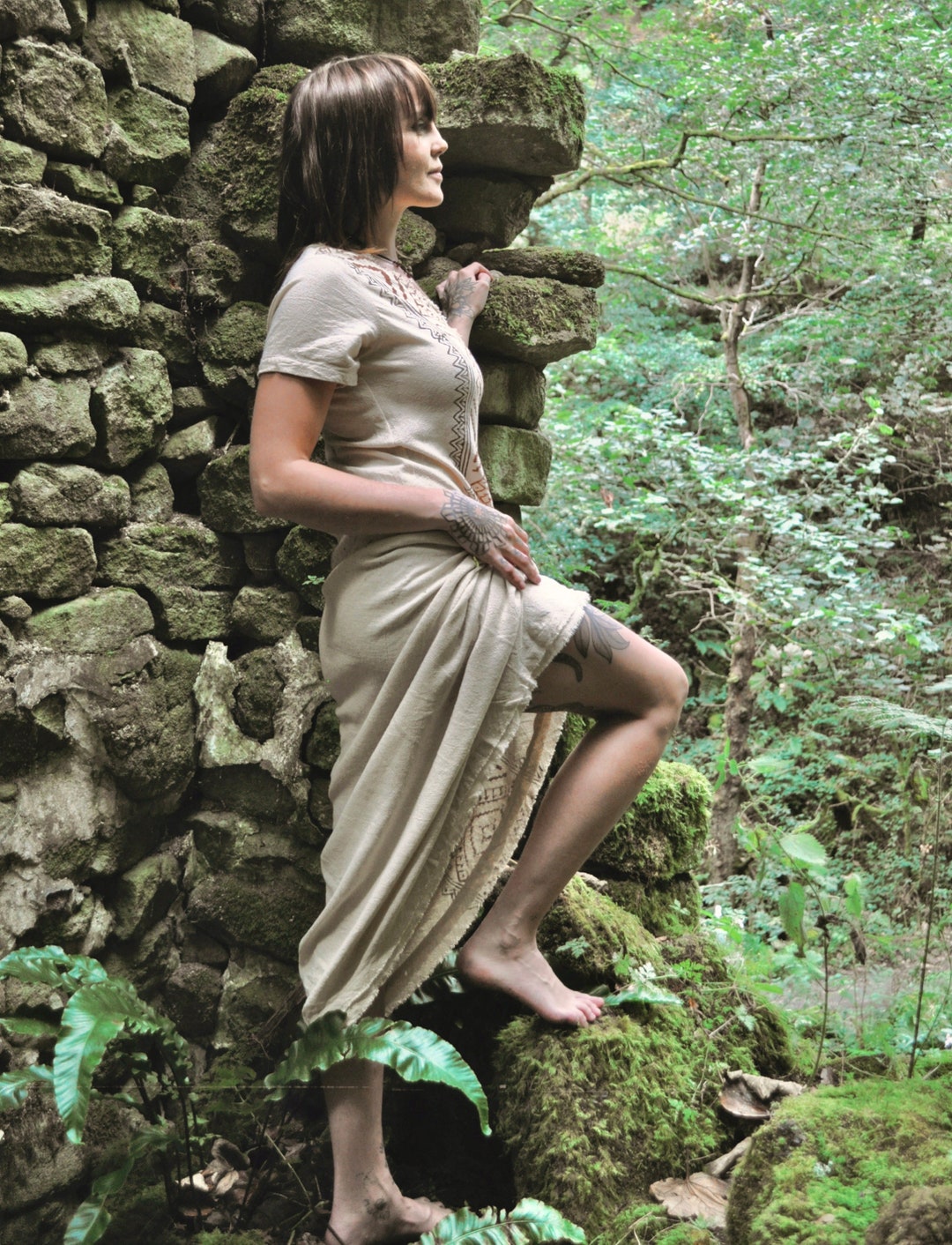 Long Tribal Dress • Litha Dress • Rustic Maxi Dress • Earthy Block ...