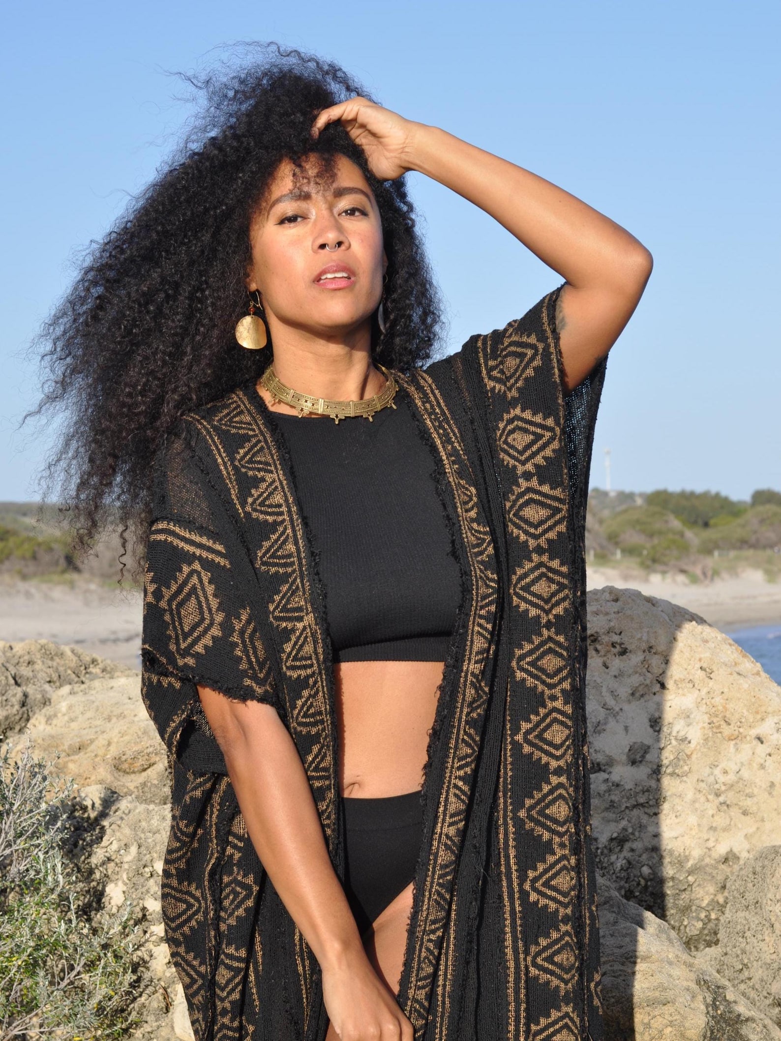 Goddess Kimono • Raw Cotton Block Print Long Earthy Robe • Shamanic ...