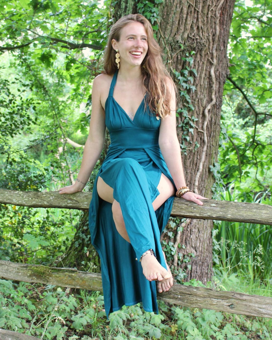 Side Split Goddess Dress • Long Open Back Dress • Athira Halter Neck ...