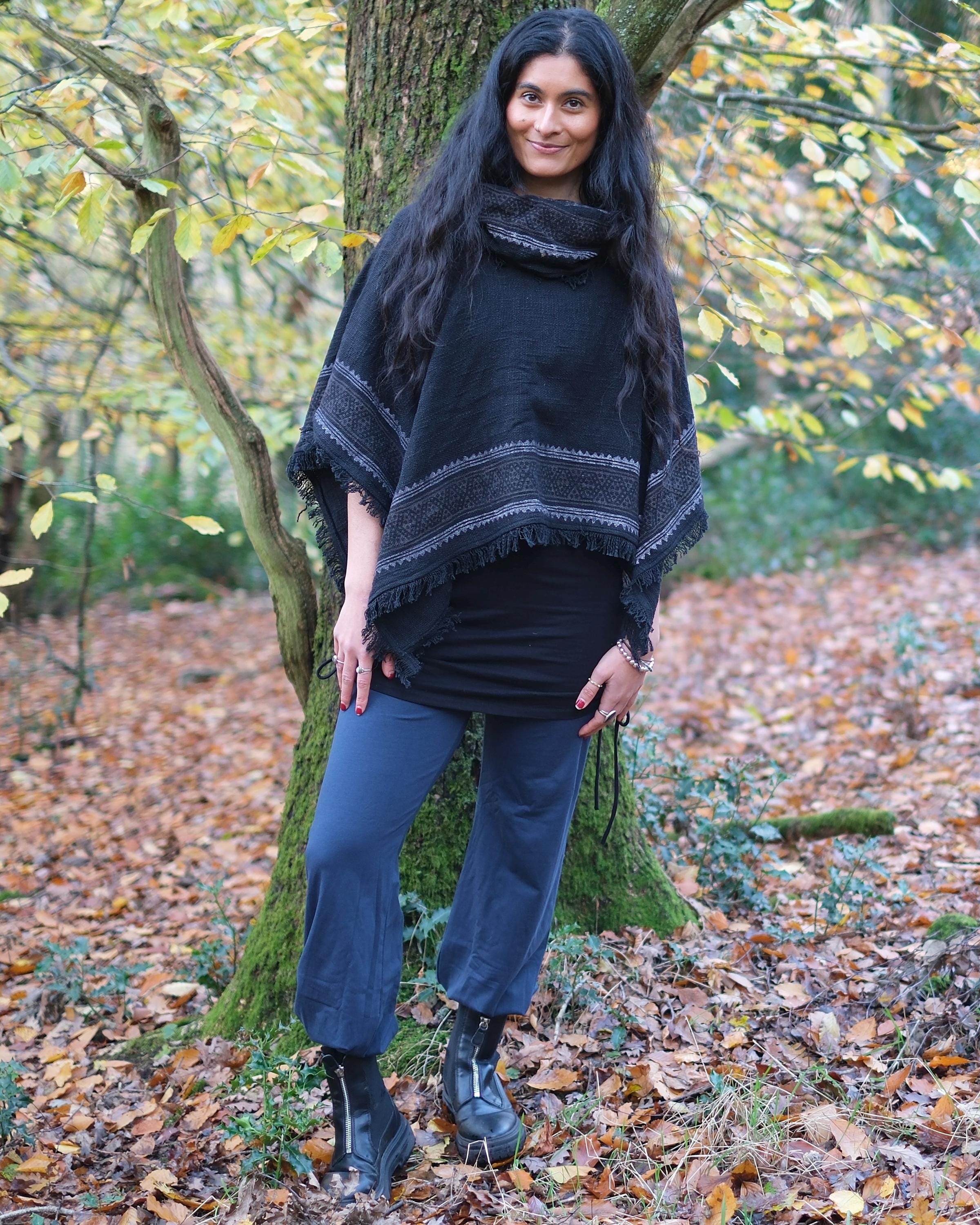 Cowl Neck Poncho • Raw Cotton Block Print Tribal Top • Oversized Shawl ...