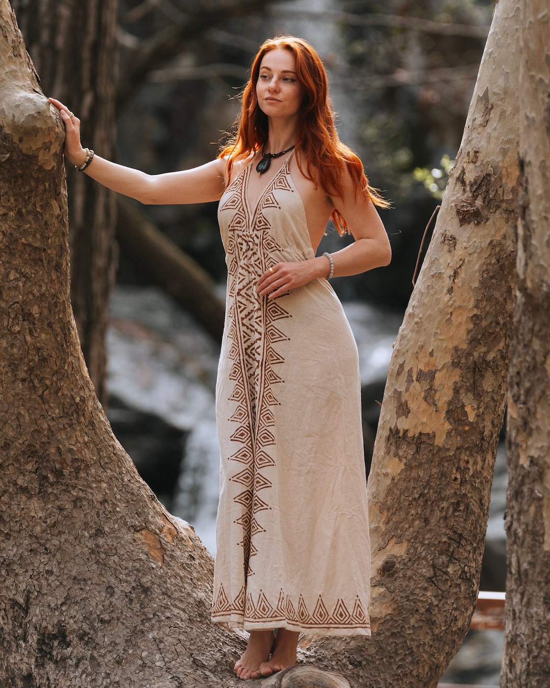 Long Tribal Halter Dress • Rustic Maxi Dress • Hera Halter • Earthy ...