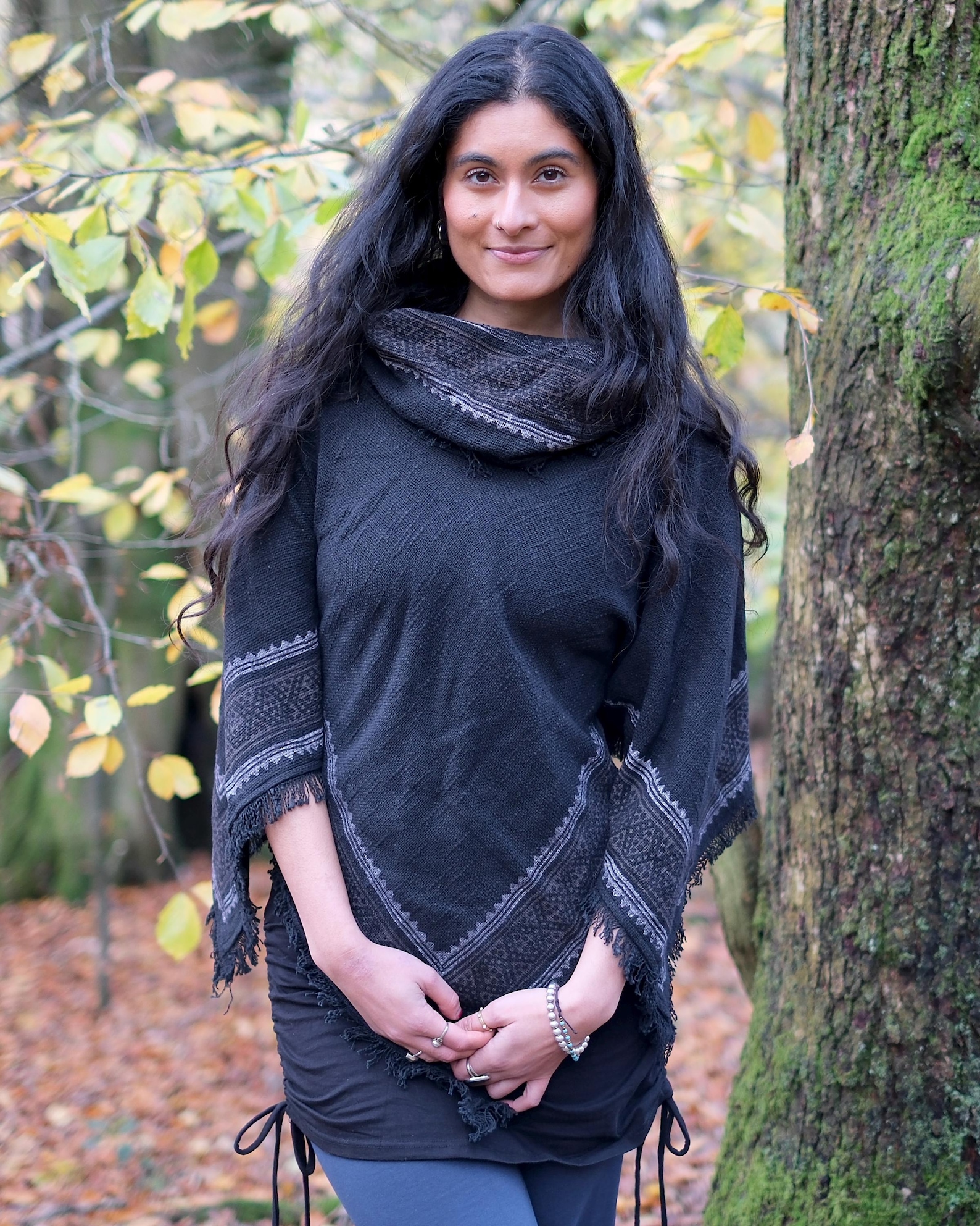 Cowl Neck Poncho • Raw Cotton Block Print Tribal Top • Oversized Shawl ...