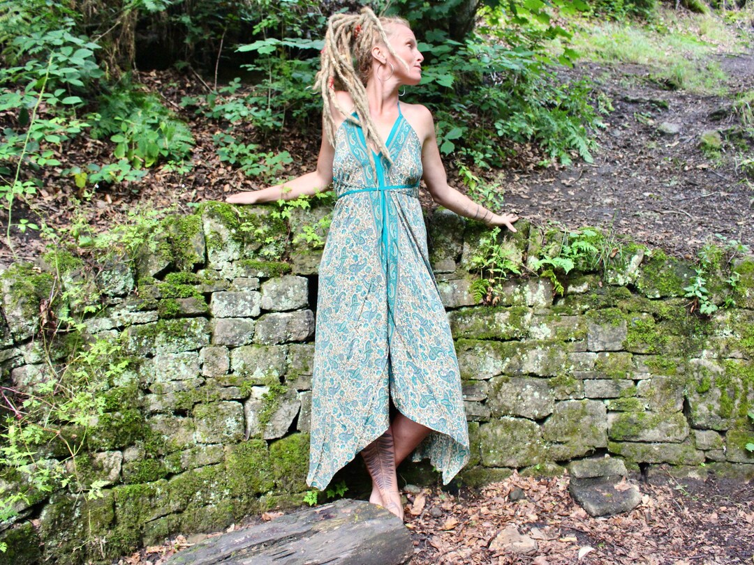 Backless Silk Halter Midi Dress • Orange Goddess Summer Dress • Boho ...