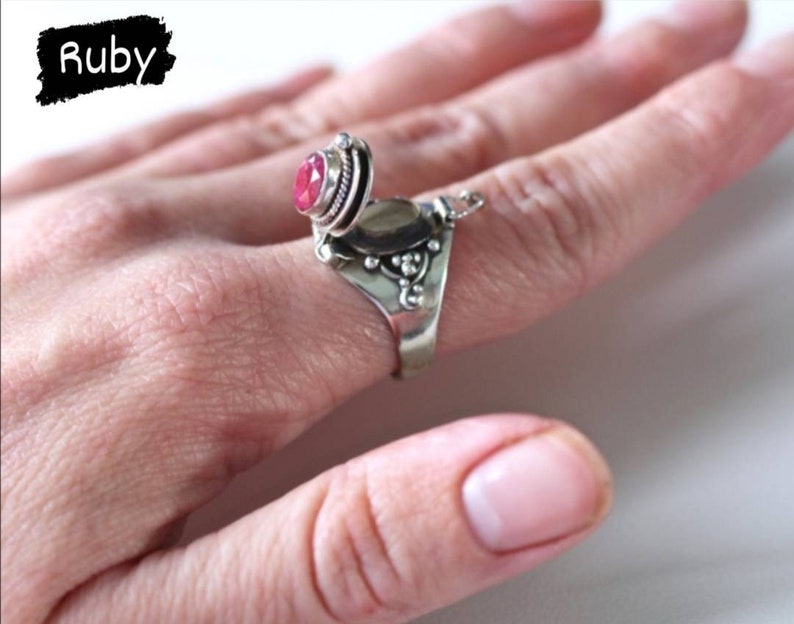 Silver Moonstone 925 Poison Ring Natural Gemstone Ring - Etsy