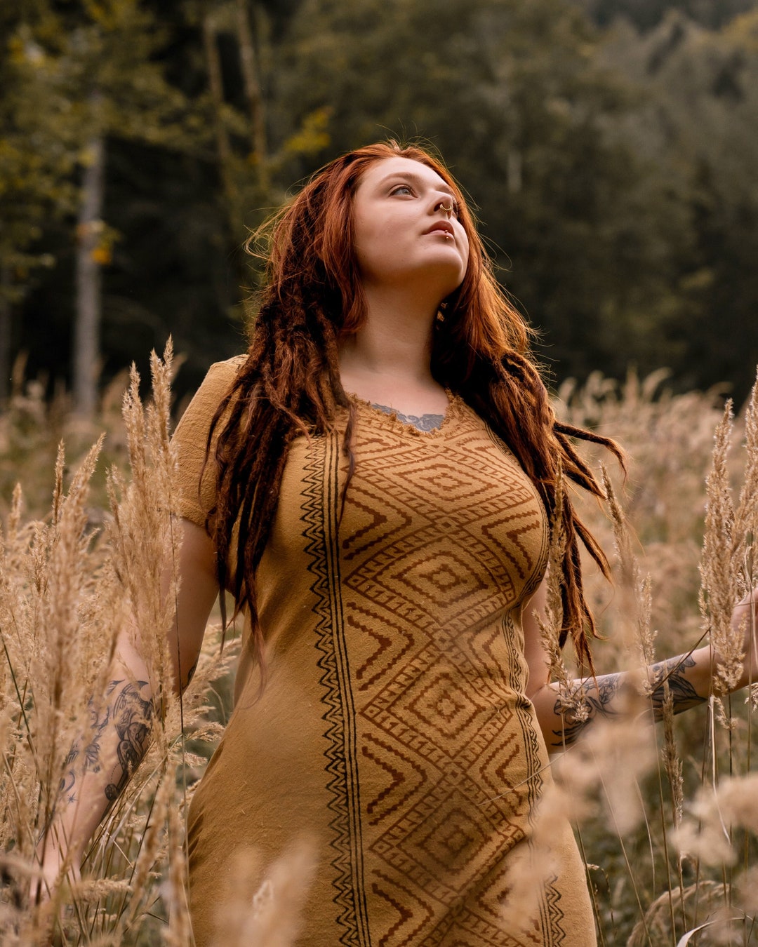 Long Tribal Dress • Litha Dress • Rustic Maxi Dress • Earthy Block ...