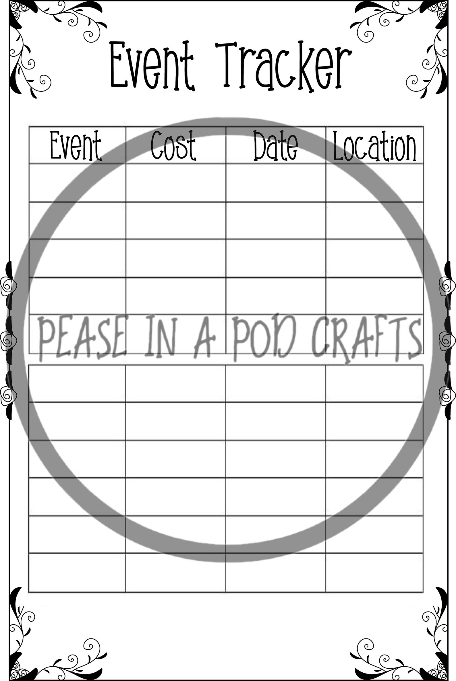 Event Tracker Instant Download - Etsy