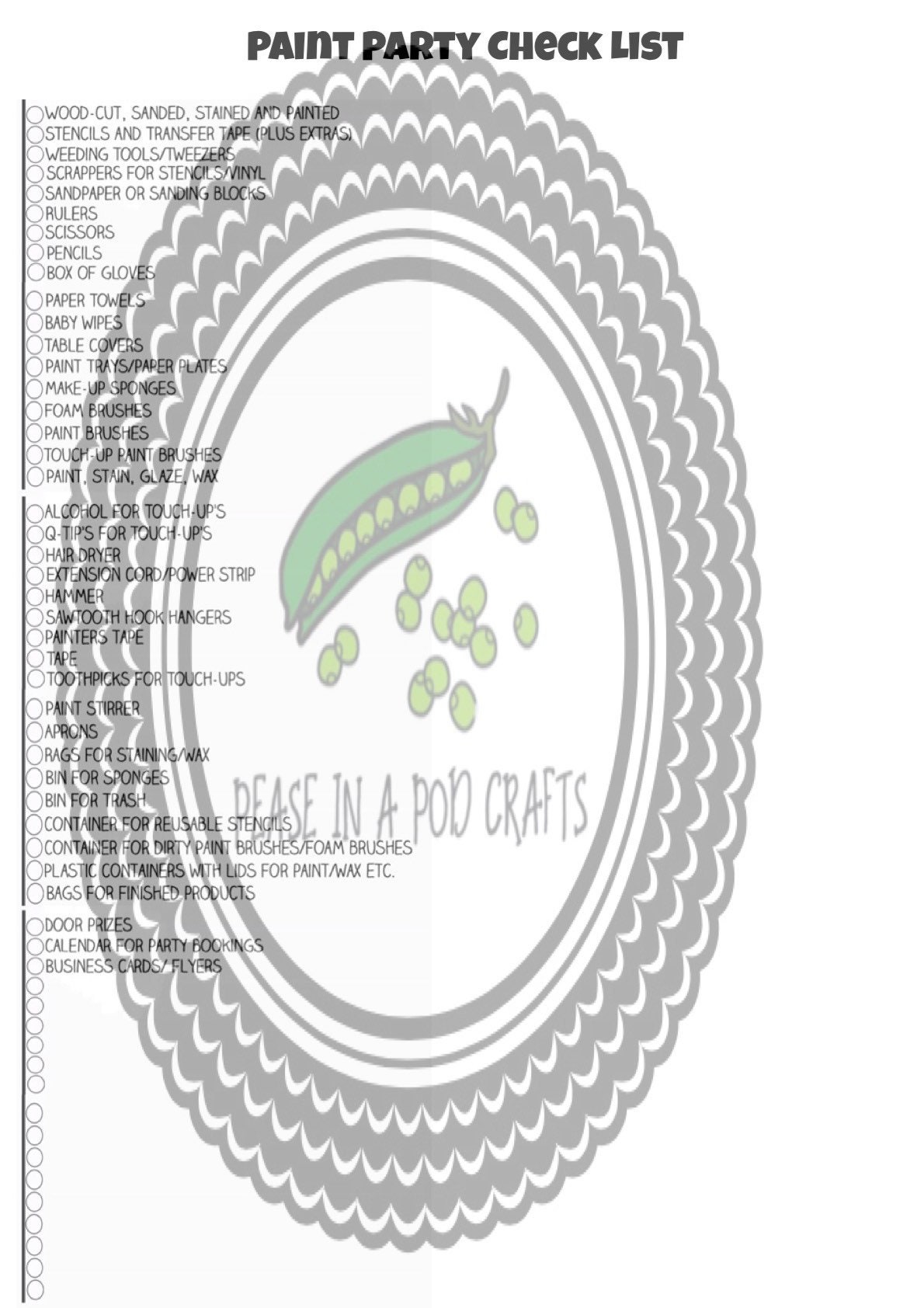 Paint Party Check List - Etsy