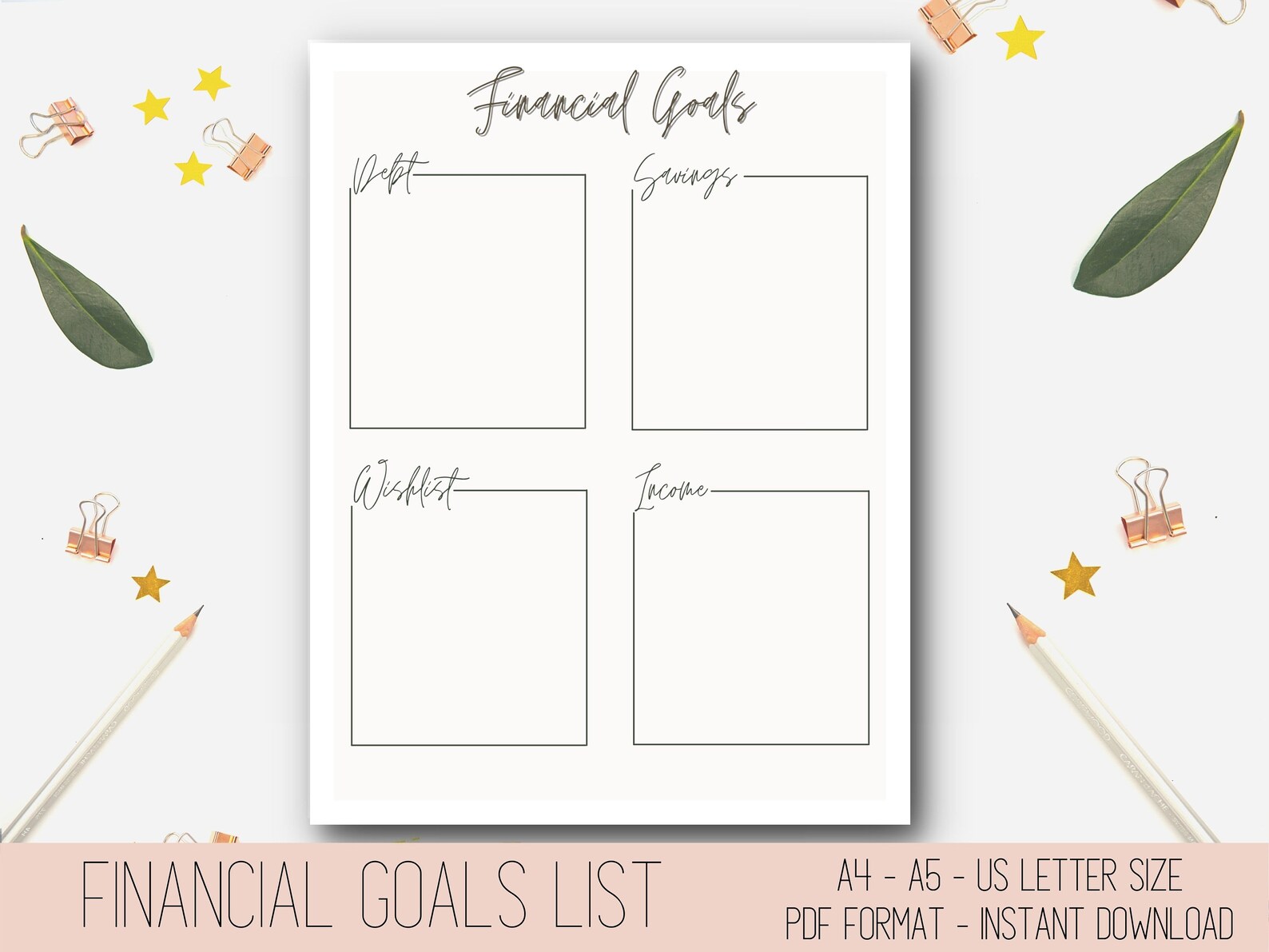 Financial Goals Printable, Printable Budget Planner, Budget Printable ...