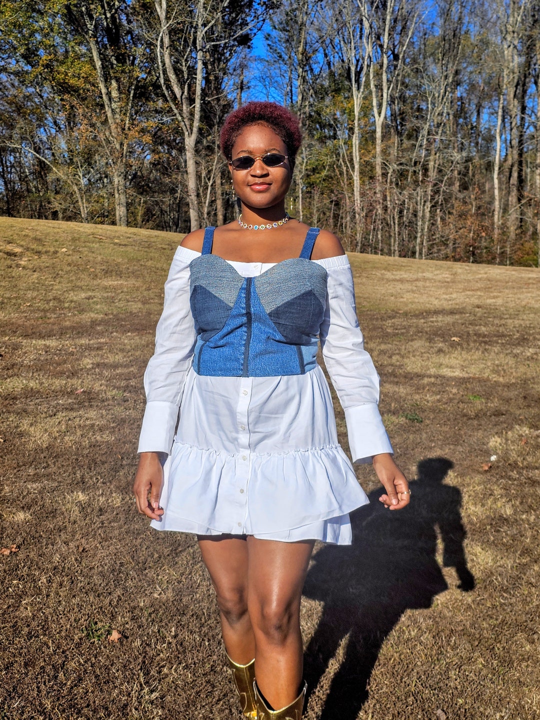 Patchwork Jean Corset - Etsy